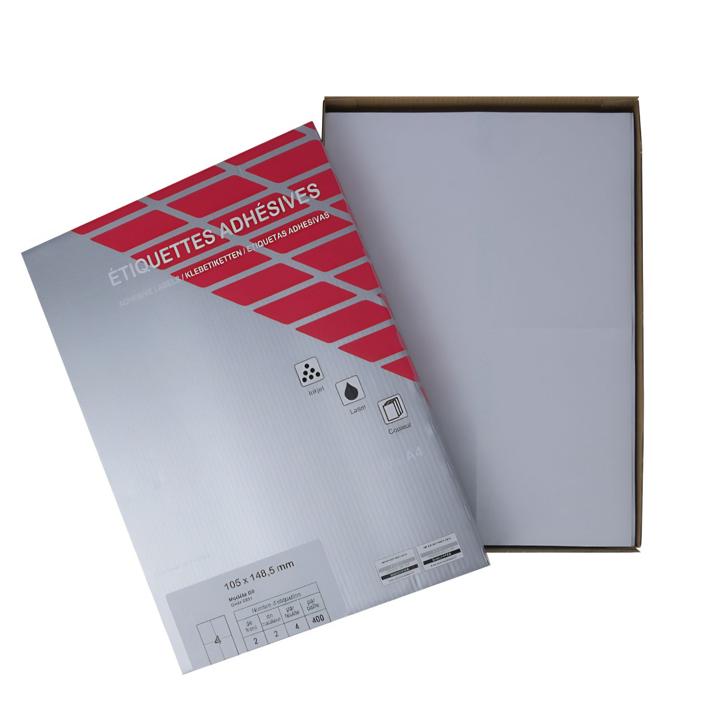 Étiquettes adhésives A6 (148,5 x 105 mm) - Planches A4 | Embaleo